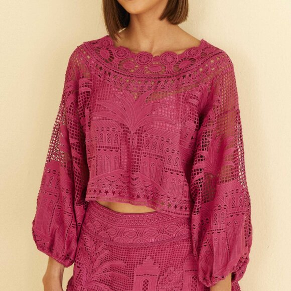 FARM Rio | Tops | Farm Rio Pink Boa Morada Guipire Crop Top | Poshmark